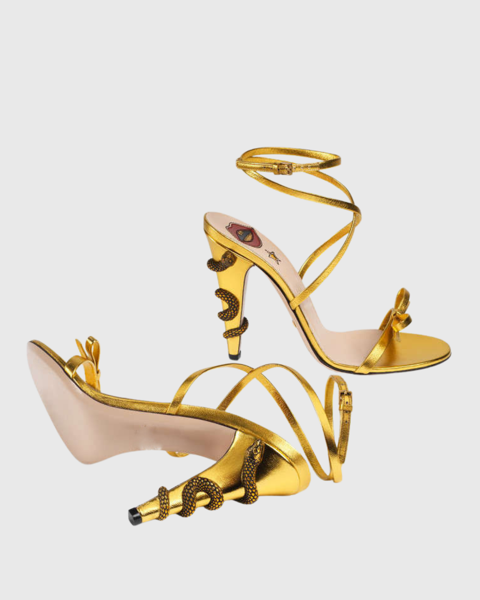 Noor Cross Snake Spiral Heels In Gold – Sienna Rossi