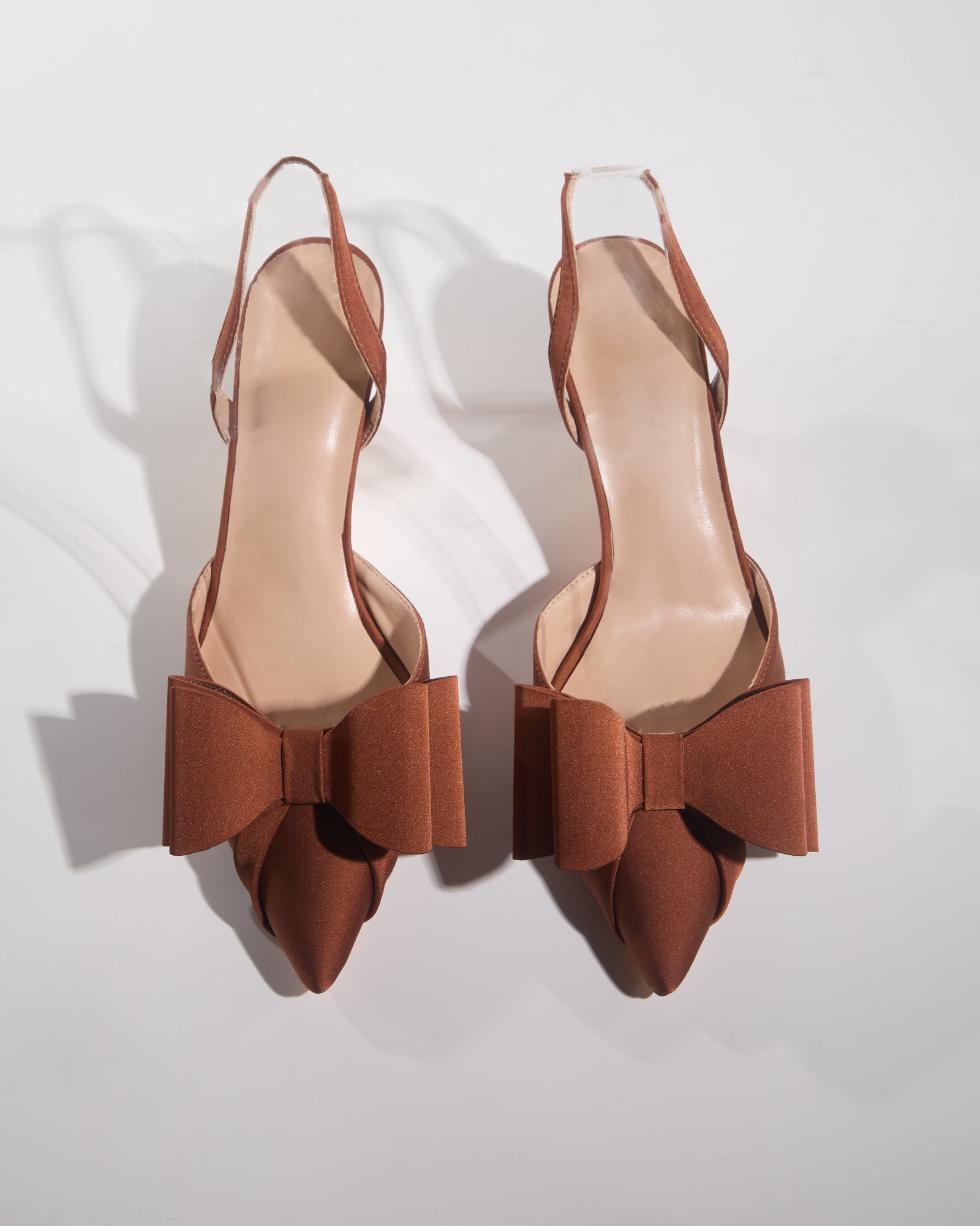Siena Bow Embellished Satin Slingback Pumps In Mocha – Sienna Rossi