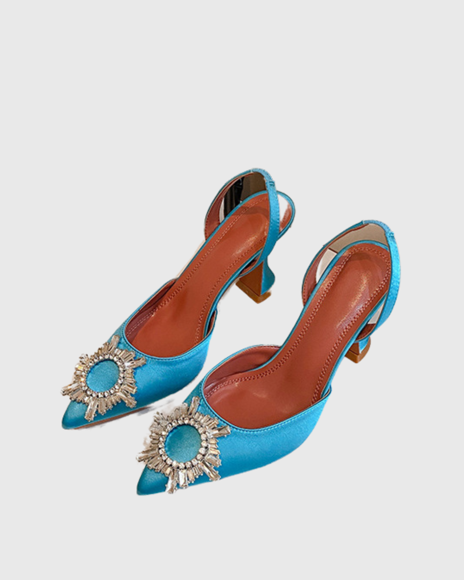 Desideria Rhinestone Slingback Flared Heel In Lake Blue – Sienna Rossi