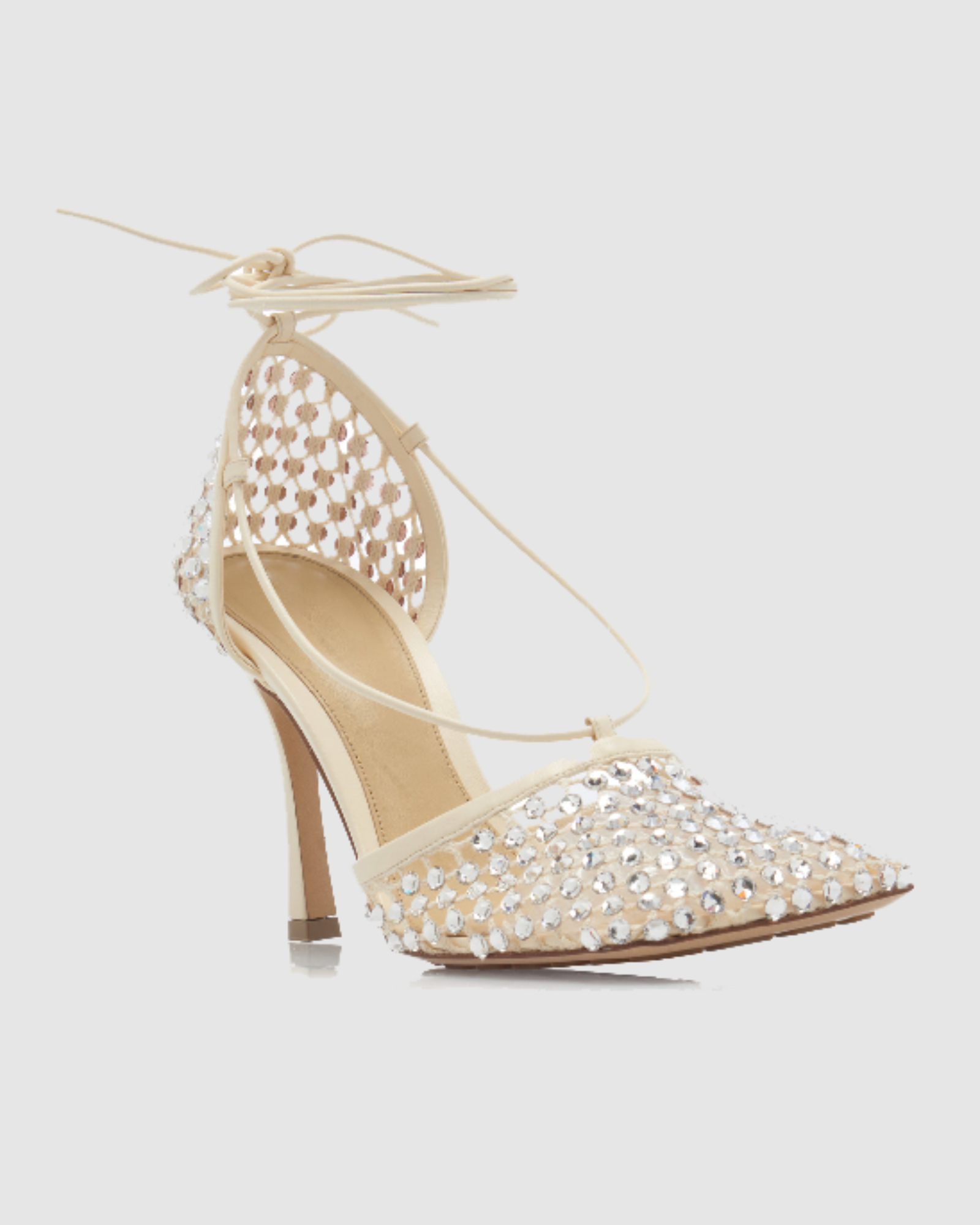 Luca Rhinestone Embellished Fishnet Lace up Pumps In Apricot – Sienna Rossi