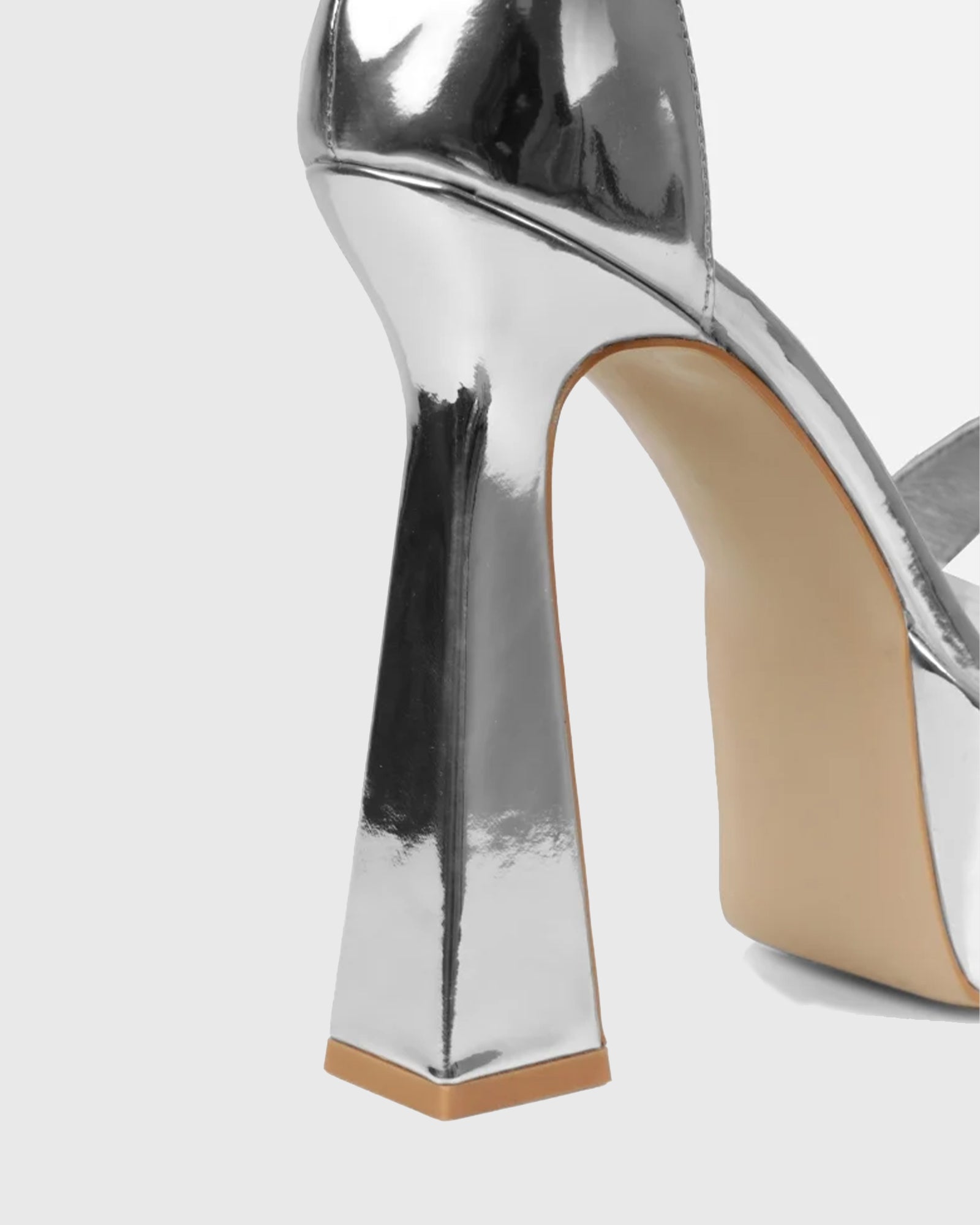 Sassy Diamond Metallic Platform Flared Heels In Silver – Sienna Rossi